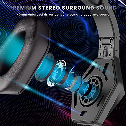 EasySMX IcyEyes L1 Wireless Gaming Headset for PC, PS4, PS5, Mac, Noise Canceling Wireless Headphone with Detachable Mic, Soft Memory Earmuffs, 17 Hours Battery, Surround Sound PS4 Wireless Headphones
