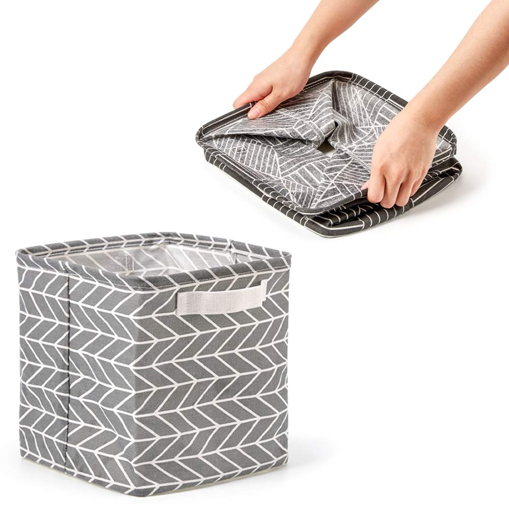 EZOWare 6 Pcs Collapsible Linen Canvas Fabric Cube Storage Bin Baskets + 4 Closet Wardrobe Dresser Drawer Organizer Divider For Organizing Nursery Baby Clothes - Mixed