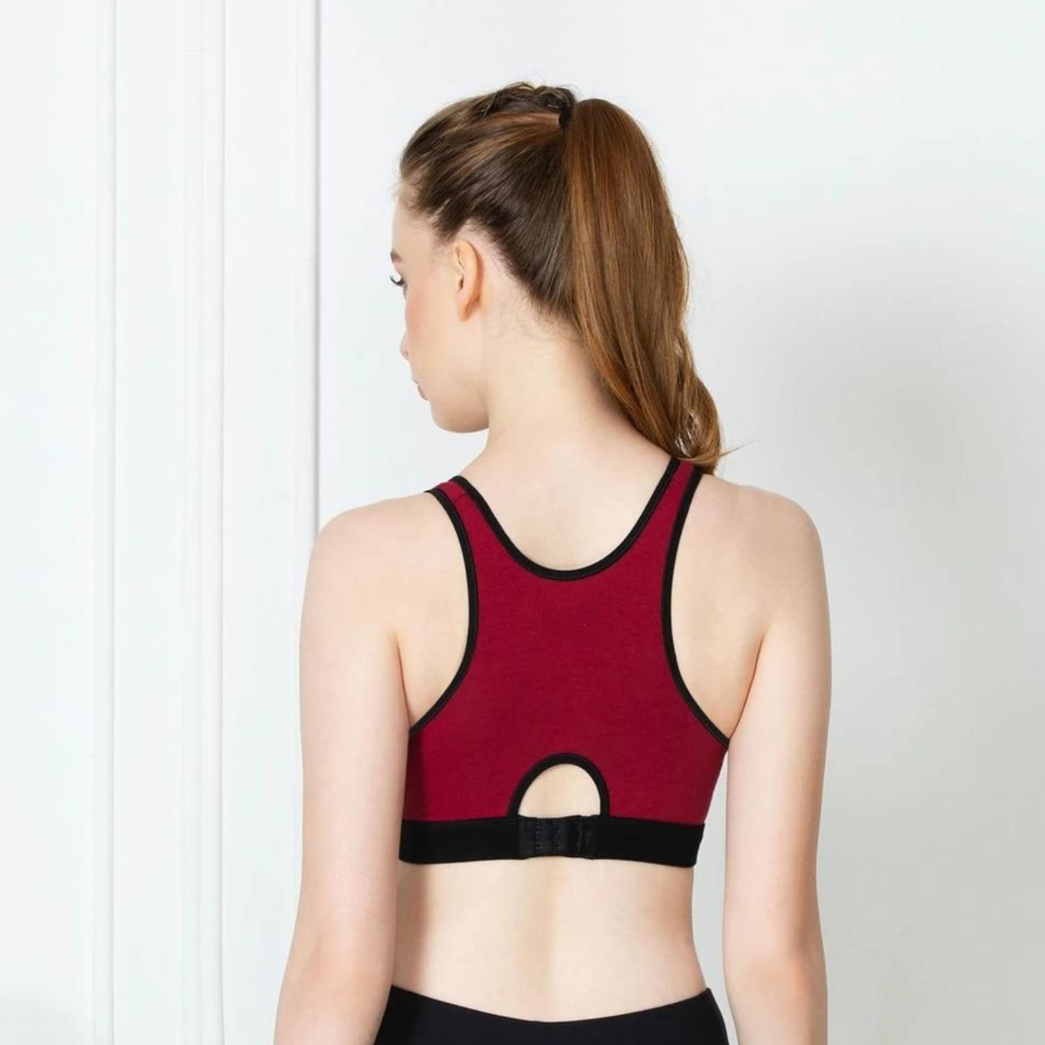 Ellen Bell Women's Sports Bras for Yoga, Gym Full High Support Cotton Removable Pads | EB-003 |(Wine,XXL)