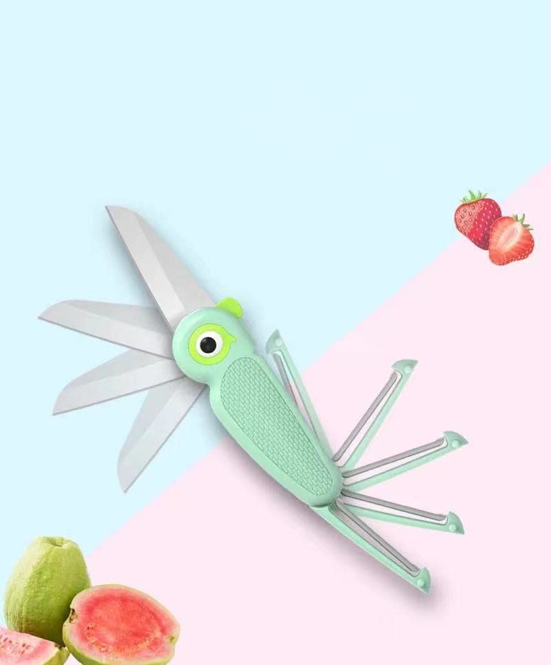 VSL VANSLENSON 2 in 1 Small Folding Knife Super Cute Bird Knife with Peeler 2.5” Blade Mini Pocket Size EDC Knife Green Pink (One Set)