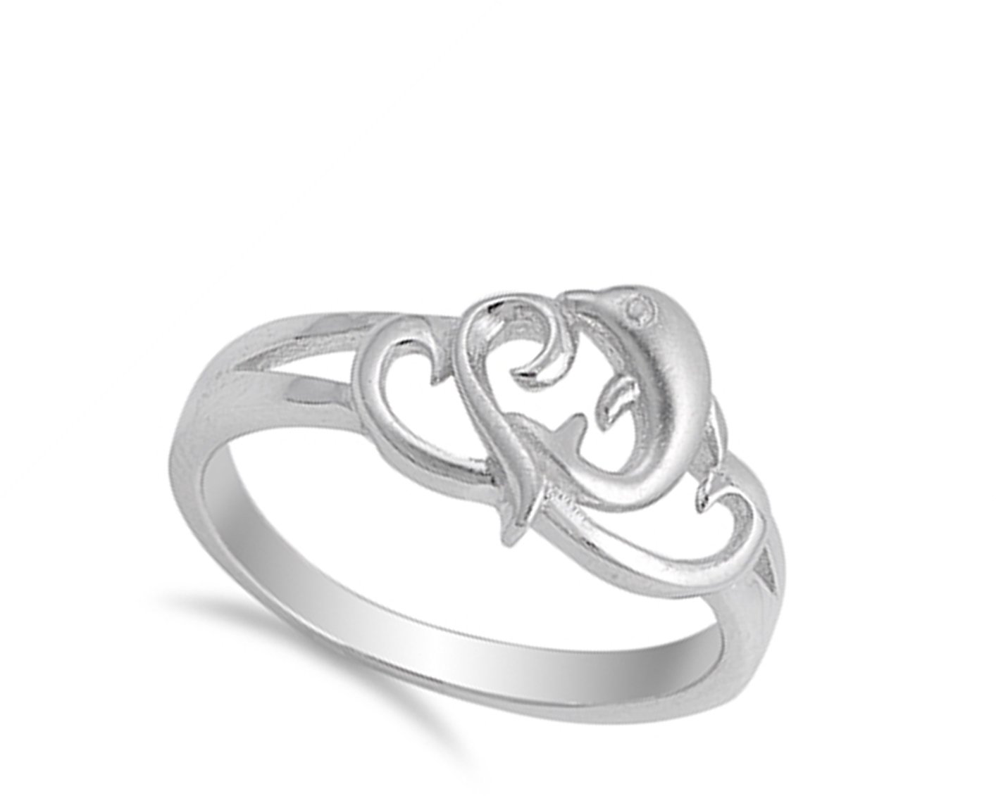 Dolphin Heart Ocean Animal Filigree Ring New 925 Sterling Silver Band Size 7