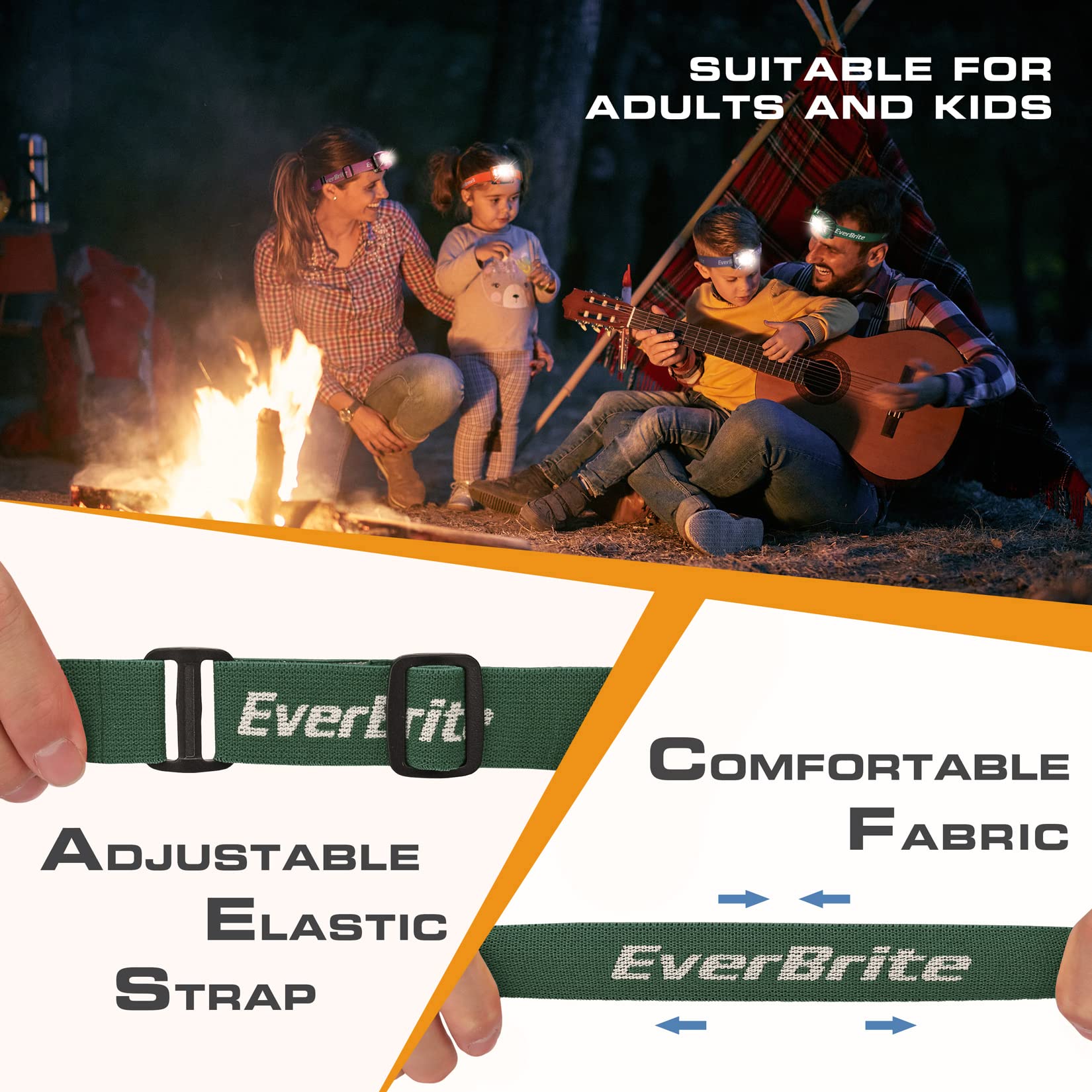 EverBrite Headlamp, 5 Pack Kids Headlamp with Red Light and Memory Function, Head Lamp for Adults and Kids with 5 Modes, Bright Headlamps for Camping, Running, Batteries Included