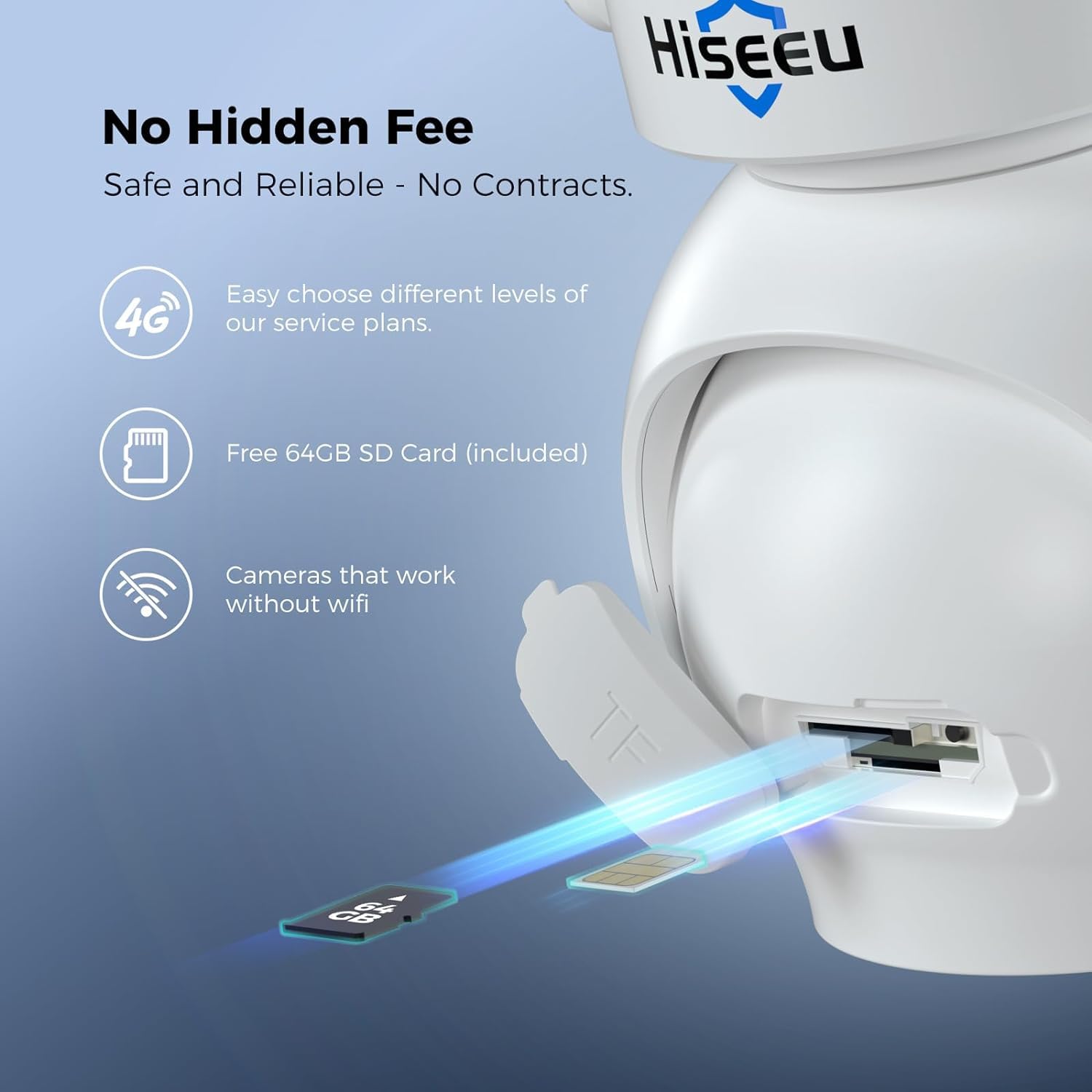 Hiseeu 4G LTE Cellular Security Camera Without WiFi, 2K HD Color Night Vision Outdoor Camera Wireless Solar Powered, 2-Way Talk,IP66 Waterproof,PIR Human Detection, SIM Card Included