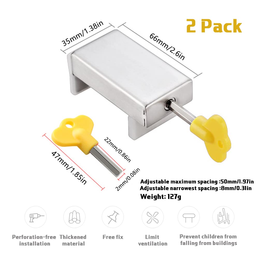 Gobericher 2 Pack Sliding Door Lock - Safety Lock, Child/Baby Slide Window Locks,Kids Proof Patio Closet Doors Security Child,Windows Guard Stopper,Easy Install and Use, No Drilling Tools Needed