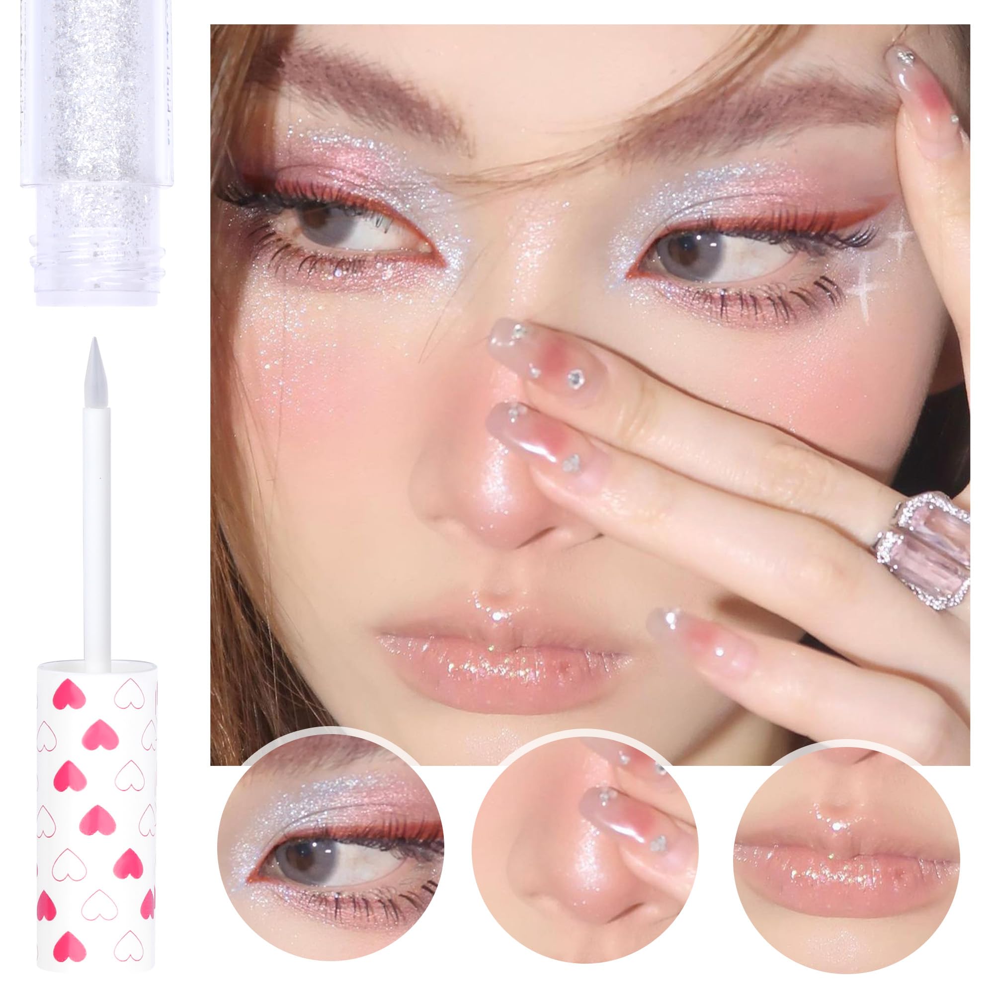 Geeneiya Glitter Eyeshadow Liquid Eyeshadow Korean Makeup Purple Pink Glitter Eyeliner, Pigmented, Quick Drying, Loose Glitter Glue for Crystals Eye Makeup