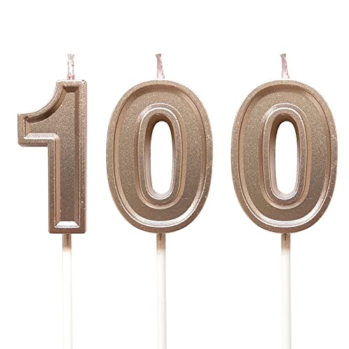 Rose Gold 100th Birthday Candles, Number 100 Candles for Cakes, Happy 100 Days or Years Cake Topper Numeral Candle for Birthday Anniversary Celebration Decoration Party Supplies