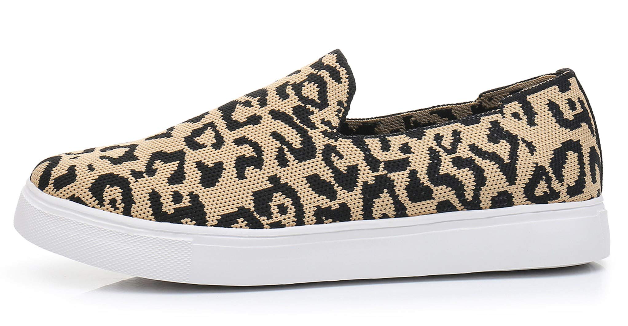 CullForYou Women's Lightweight Knit Walking Shoe (7 M US, Leopard)