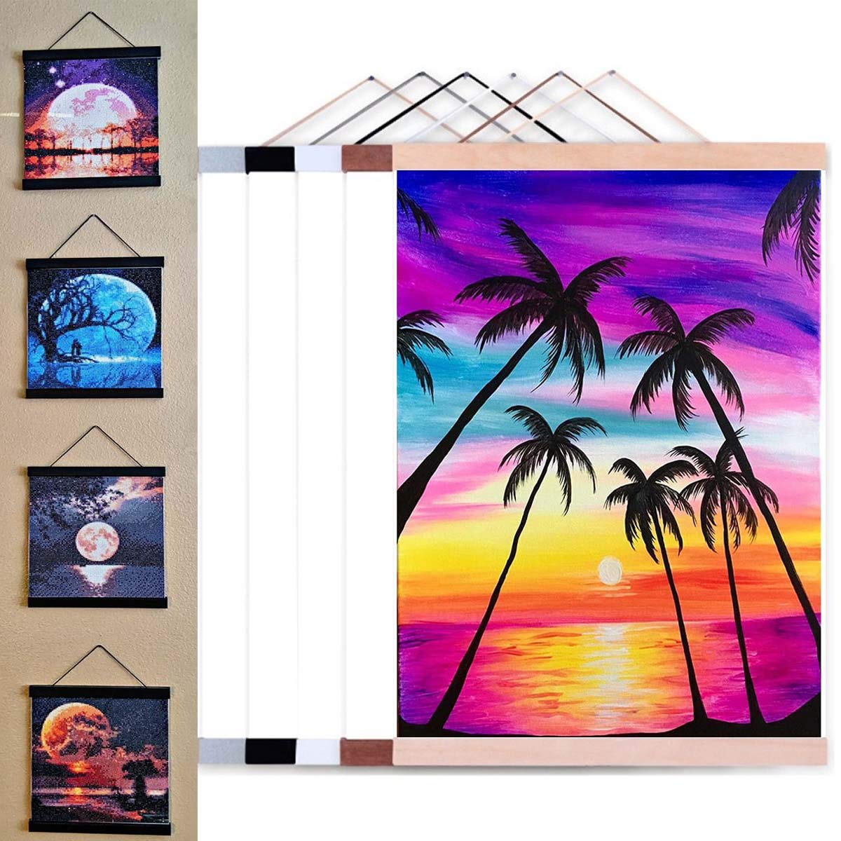 Diamond Painting Frames 30x40 -Magnetic Poster Hanger Frame Wooden for Paintings Canvas Photo Paper Portraits Picture Artwork Maps Wall Art Posters and Prints ā Wall Hanging Kit (Black, 12")