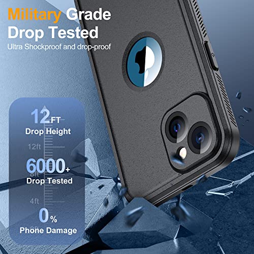 SPIDERCASE [Real 360 Designed for iPhone 13 Case Waterproof, Built-in 9H Tempered Glass Screen Protector [Dustproof] [12FT Military Dropproof][Full-Body Shockproof][IP68 Underwater] Case-Black