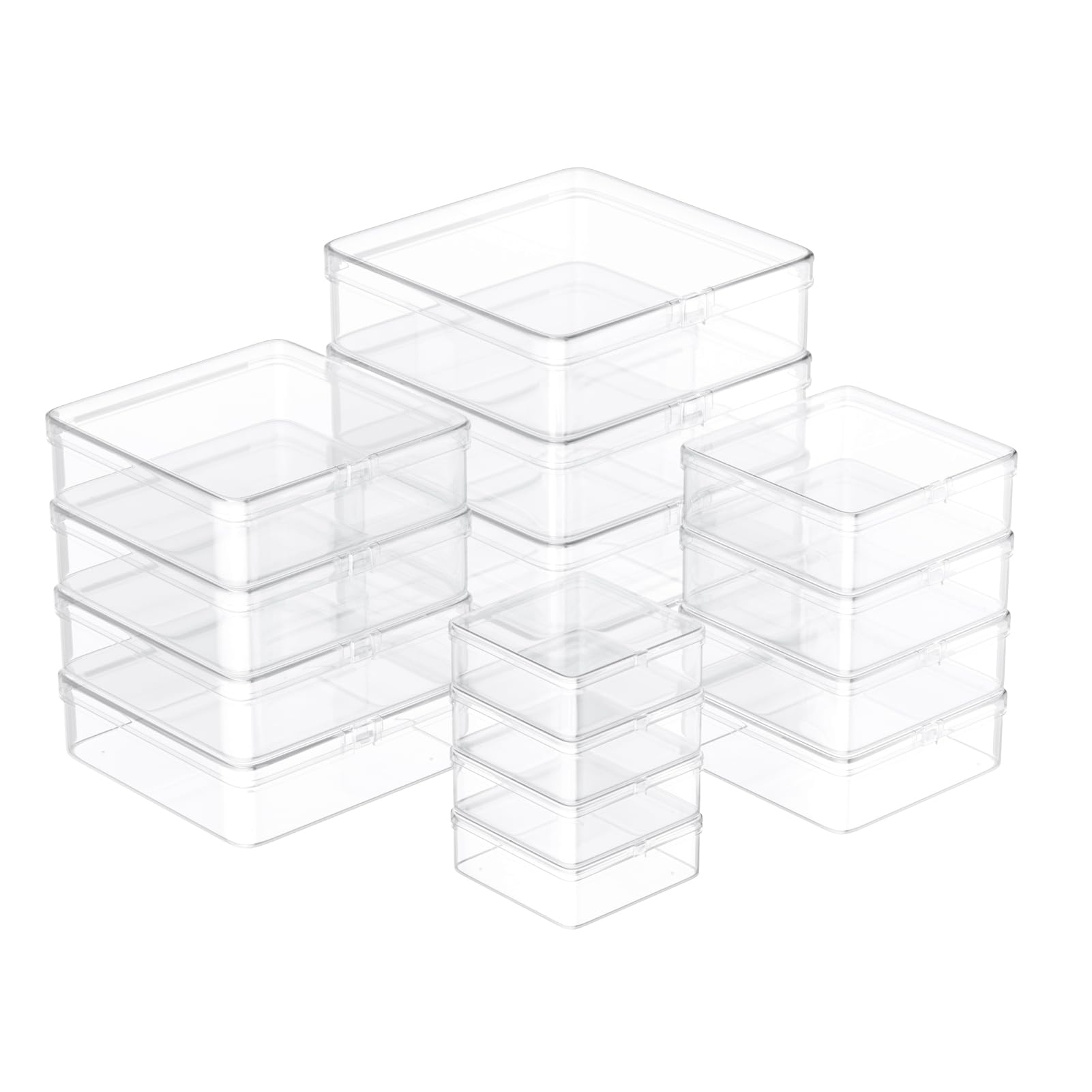 Oarolloy 16 Pieces Small Plastic Containers with Lids 4 Mixed Sizes Clear Empty Storage Boxes for Small Items, Craft Projects