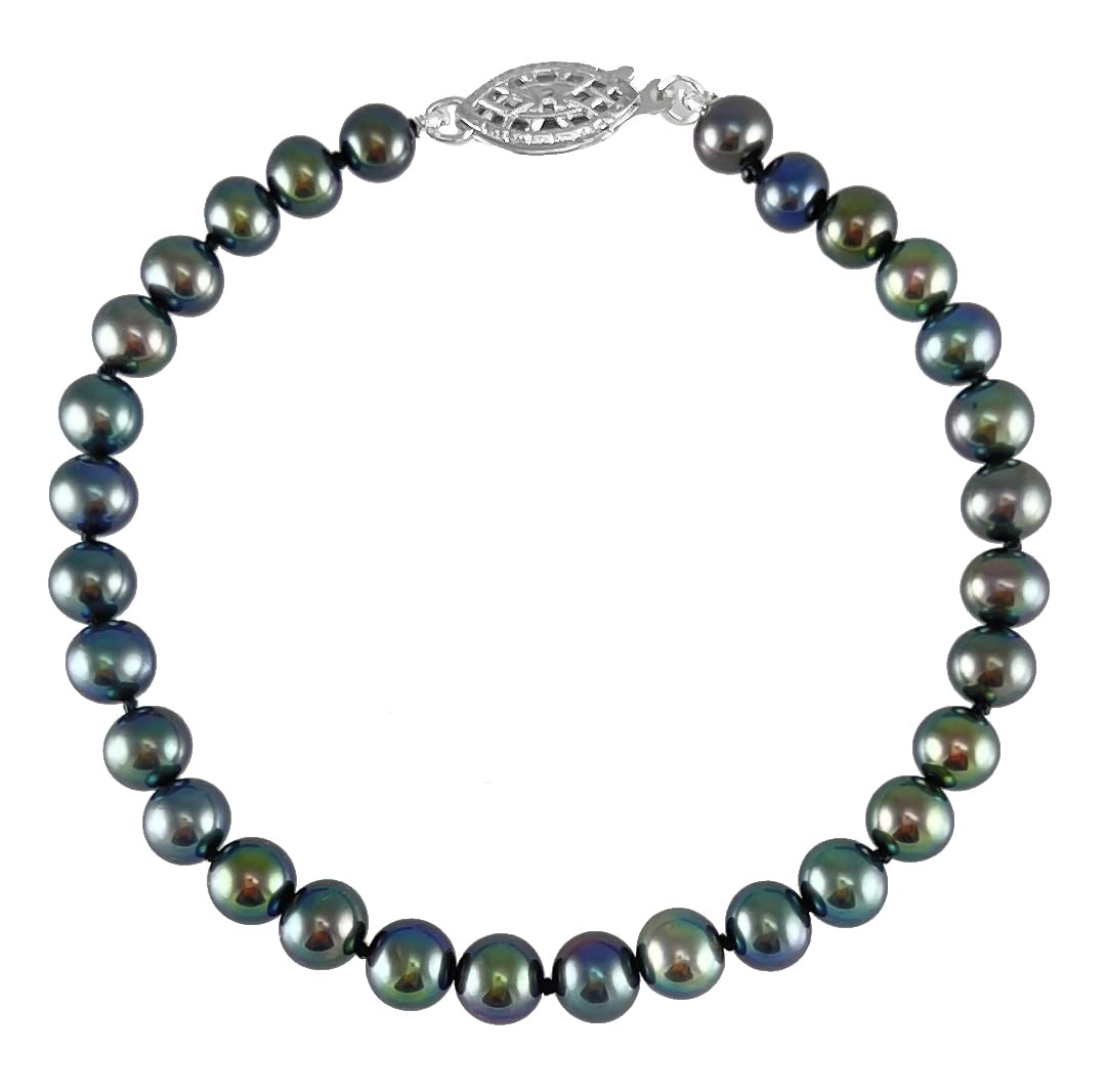 Elegant Peacock Freshwater Cultured Pearl Bracelet AAAA Quality with Sterling Silver Clasp (5.5-6mm), 7"