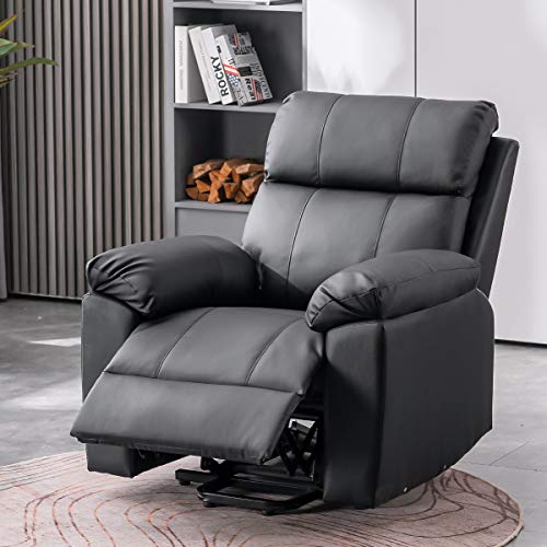 EROMMY Power Lift Recliner Chair, PU Leather Recliner with Massage and Heat for Elderly, Side Pocket, Wired Remote Control, Black