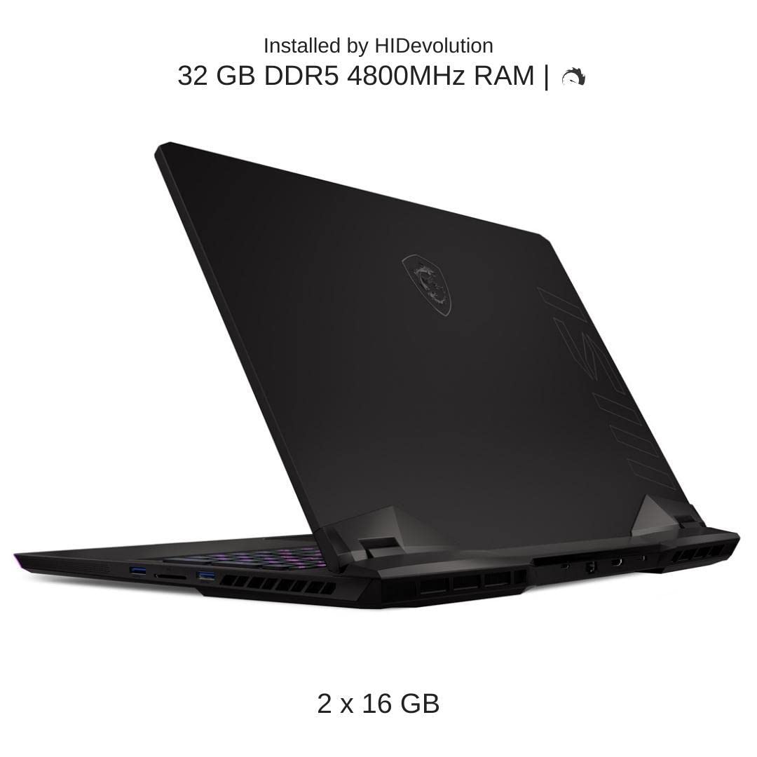 HIDevolution MSI Raider GE77HX 12UGS 17.3" QHD 240Hz, 1.5 GHz i7-12800HX, RTX 3070 Ti, 32 GB 4800MHz RAM, 2 TB PCIe SSD