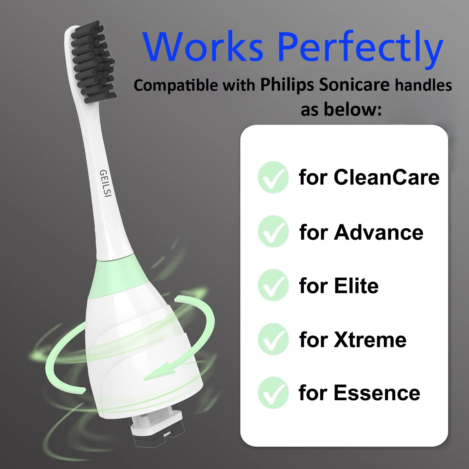 GEILSI Toothbrush Replacement Heads Compatible with Philips Sonicare Charcoal Bristles 2 Pack