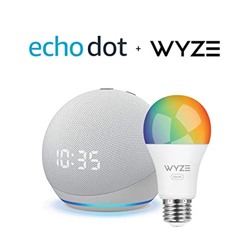 Echo Dot (4th Gen) | Smart speaker with clock and Alexa | Glacier White with Wyze Color bulb