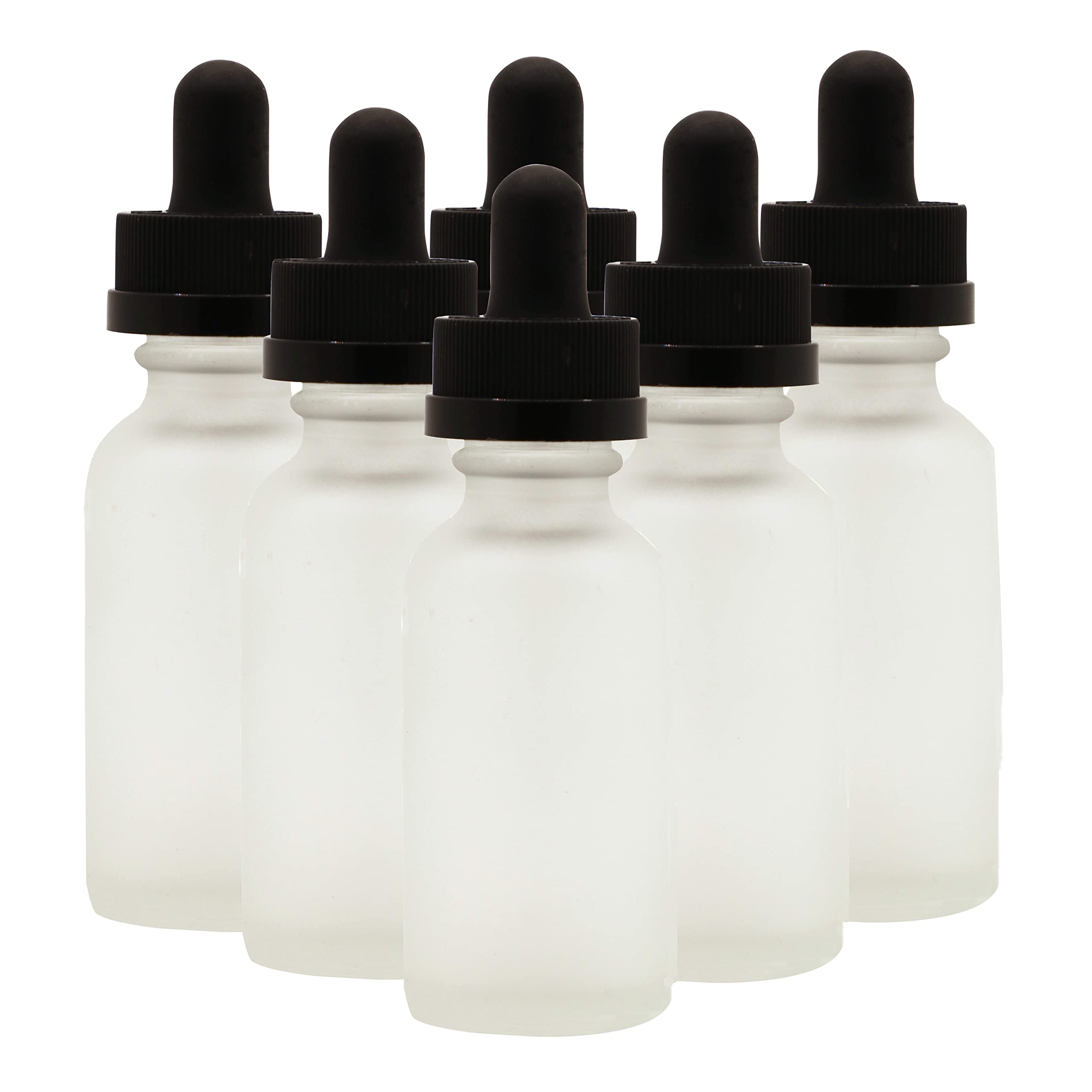 Frosted-Glass Dropper Bottles — 1 fl. oz. | 30 mL — (6 pk) — for Essential Oils, Skincare, Eye Droppers, Formulations – Child-Resistant Locking Feature – (6 bottles / 6 droppers)