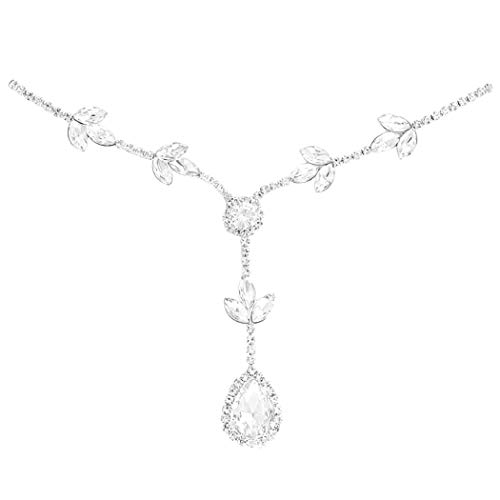 Rosemarie Collections Women's Elegant Crystal Rhinestone Adjustable Slide Backdrop Style Bridal Necklace (Silver Tone Marquis Leaf)