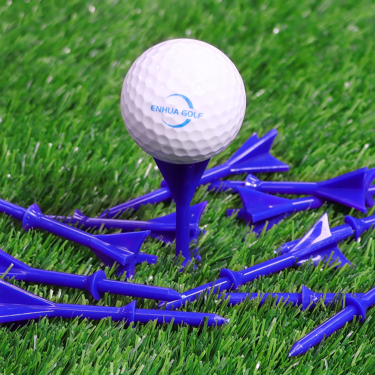 ENHUA GOLF Tees Plastic 60 Count,3 1/4 Inch Long Frictionless Unbreakable Step Tee Bulk (Blue)