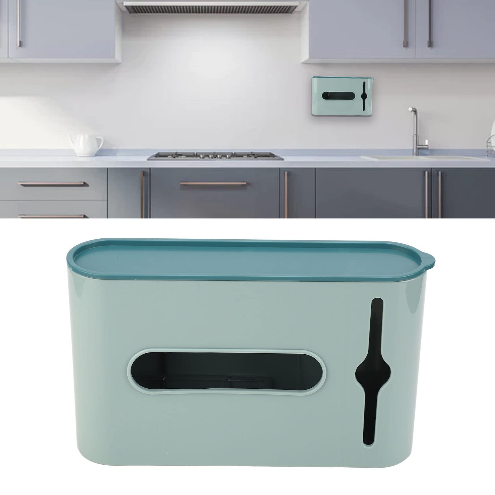 Extra Large Trash Bag Dispenser Roll Holder,Wall Mount Kitchen Cabinet Organizer Storage Box Holder,Grocery Bag Dispenser Large Capacity Dustproof Lid Plastic Bag Organizer for Kitchen Bedroom(gr