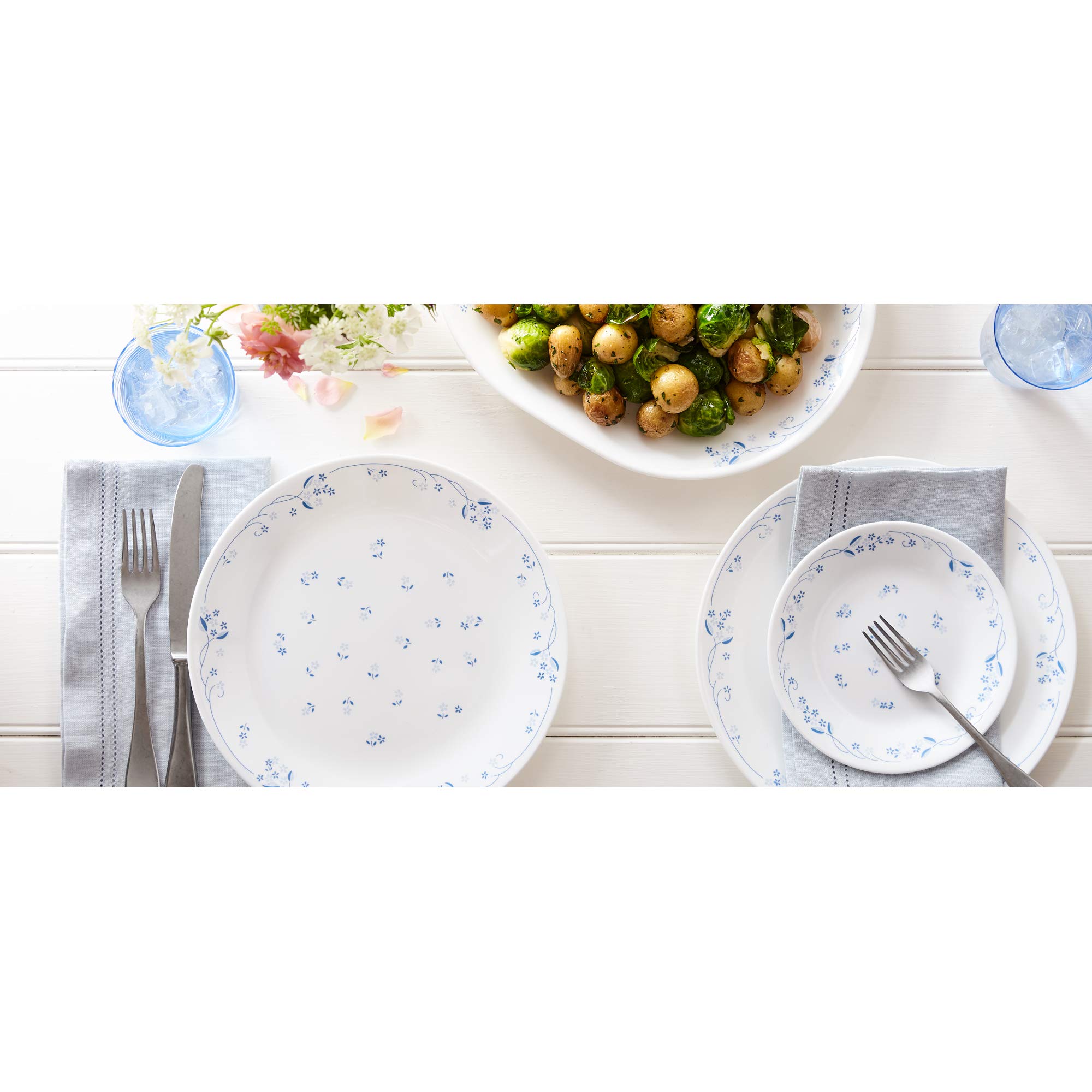 Corelle 16-Piece Vitrelle Glass Provincial Blue Chip and Break Resistant Dinner Set, Service for 4, Blue