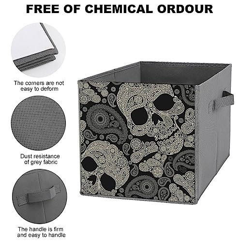 Diamond Skull Pattern Storage Cubes with Handles Foldable Fabric Bins Organizing Baskets for Shelves Closet