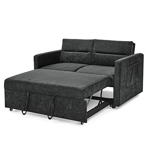 Livavege 3-in-1 Sofa Bed, Convertible Loveseat Sleeper with Adjsutable Back and Two Arm Pocket, Modern 2-Seat Pull Out Futon Couch for Living Room Bedroom, Office, Apartment