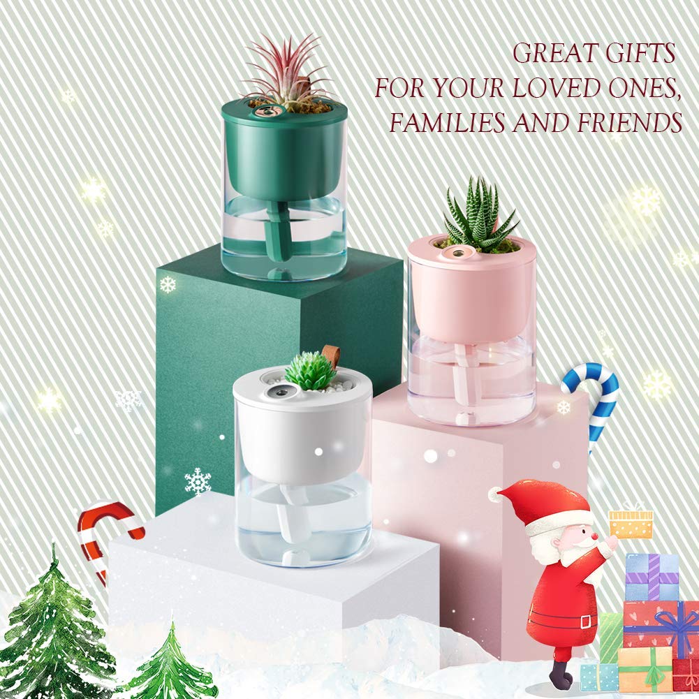 Desk Humidifier, USB Cool Mist Humidifier, Quiet Ultrasonic Mini Humidifiers for Bedroom Home Baby Office Car with Led Light,Timed Auto Shut Off, Lasts Up to 10 Hours (Artificial Plant Include) Pink