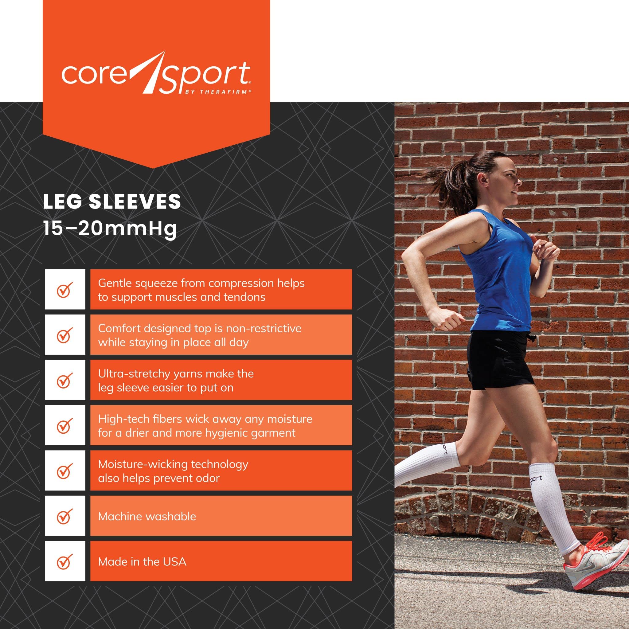 CoreSport Athletic Leg Sleeves for Support - 15-20mmHg Mild Compression for Athletes (Black, XL)
