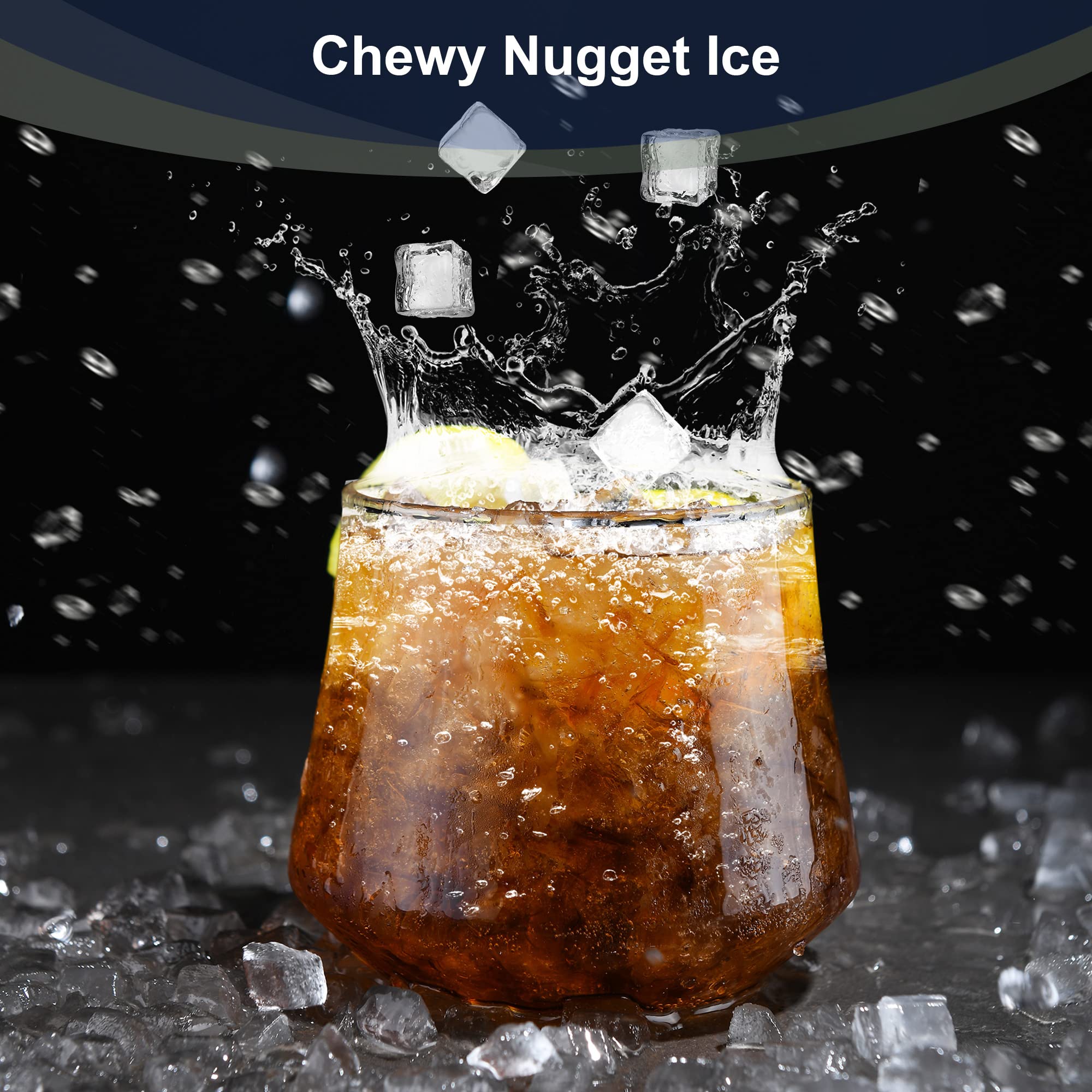 HUMHOLD Nugget Ice Maker Countertop, 33Lbs Chewable Pebble Ice Per Day, Auto Self Cleaning, Crunchy Pellet Ice Cubes Maker Machine, Portable Compact Design for RV/Home/Kitchen/Office