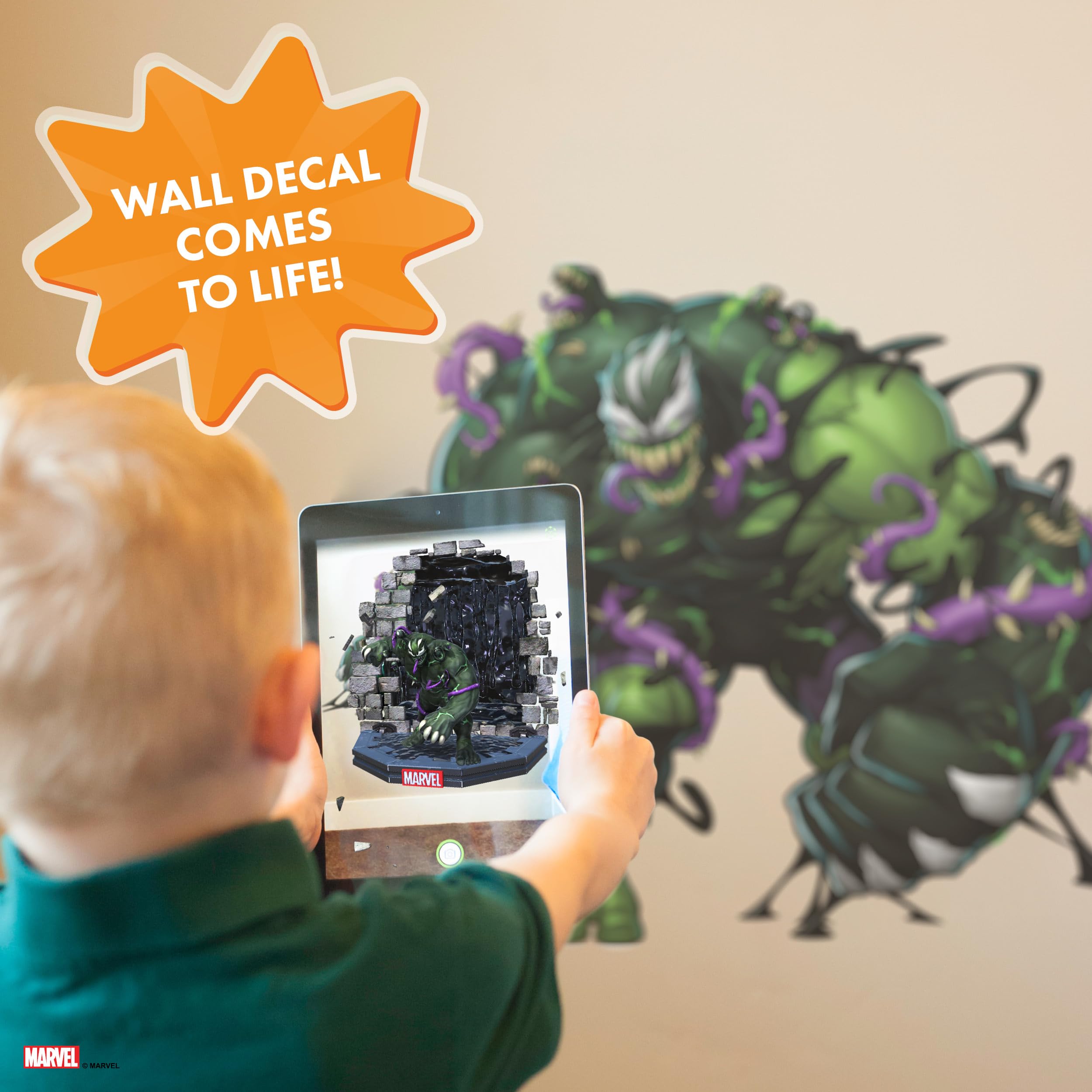 Wall Palz Marvel Venomized Hulk Wall Decals - Marvel Incredible Hulk Wall Decal - with 3D Augmented Reality Interaction - 18" Venom Symbiote Hulk Stickers Marvel Decor