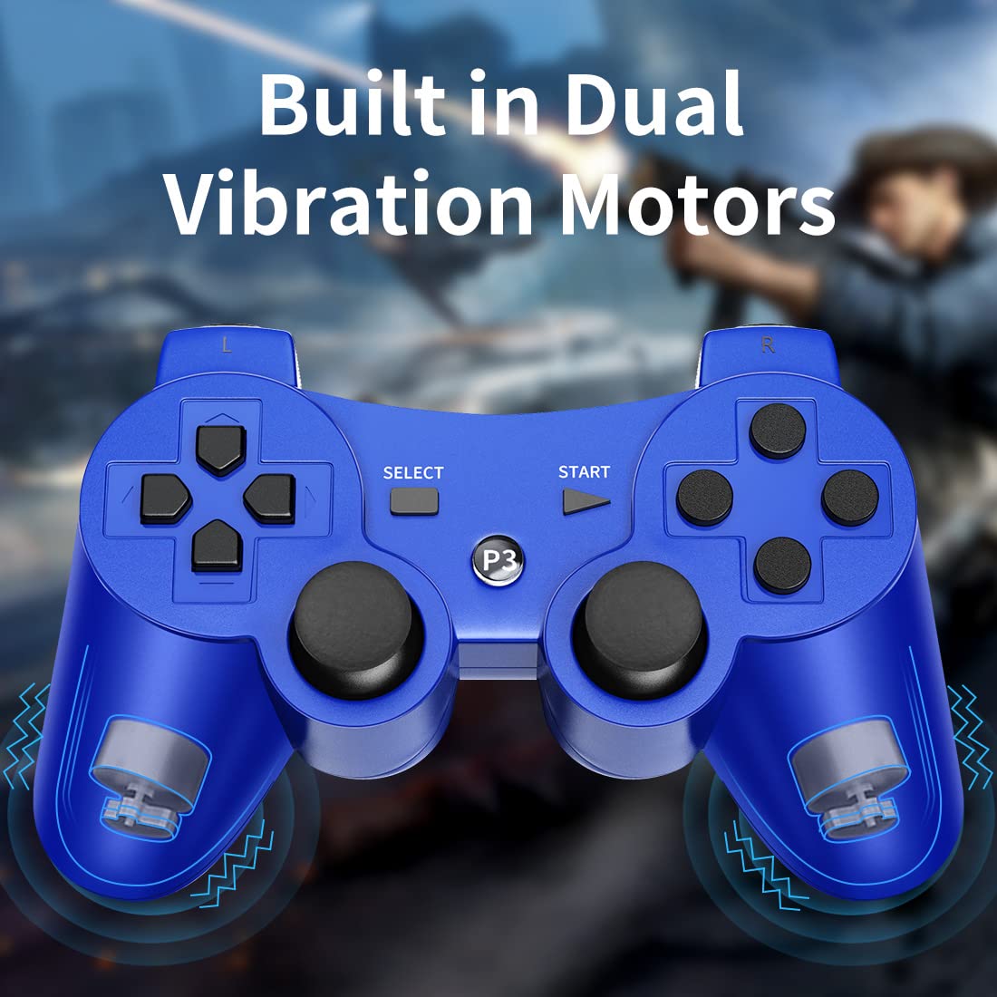 DIANVEN Controller for PS3 Controller Wireless for Sony PlayStation 3, Bluetooth Remote Control for PS3, Double Shock and Motion Sensing USB Charging Cables for PS3 Controller, Blue&Red