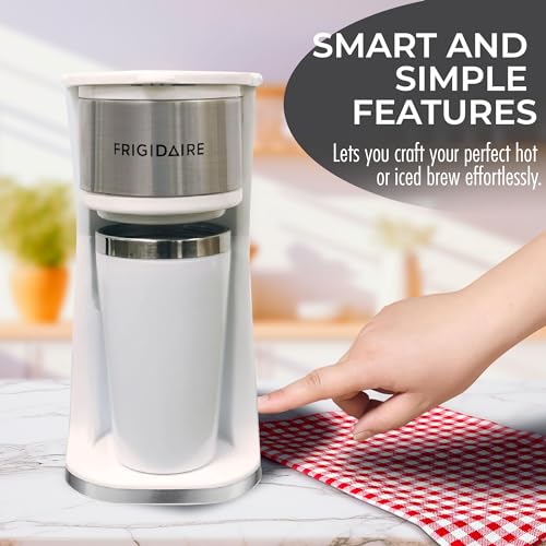 Frigidaire Stainless Steel Coffee Maker - Single Cup With Insulted Travel Mug ECMK095 with 420ml Capacity (White)