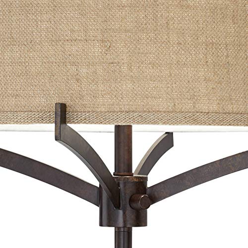 Franklin Iron Works Tremont Modern Mid Century Floor Lamp Standing 62" Tall Deep Bronze Metal Tan Burlap Drum Shade for Living Room Reading Bedroom Office House Home Decor
