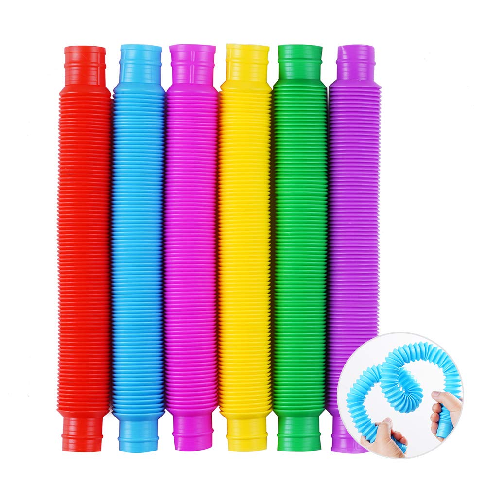 CVNDKN 6 Pack Pop Tube Sensory Toys,Stretch Tube for Kids Decompression, Pre-Kindergarten Finger Toys.(6 Colors)