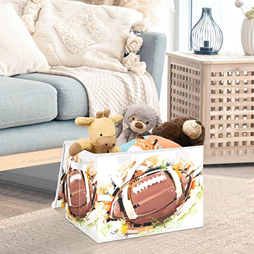 innewgogo Sketchy Football Storage Bins with Lids for Organizing Storage Basket with Handles Oxford Cloth Storage Cube Box for Car