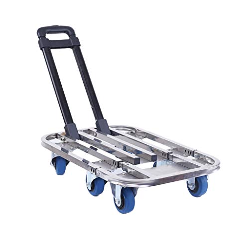 Generic Trolley Stainless Steel Tray Retractable Folding Cart 6 Wheels with Universal Wheels Hand Trucks Household Warehouse Heavy Duty Hand Trucks (Color : Without Brake, Size : 68 * 38 * 56-104cm)