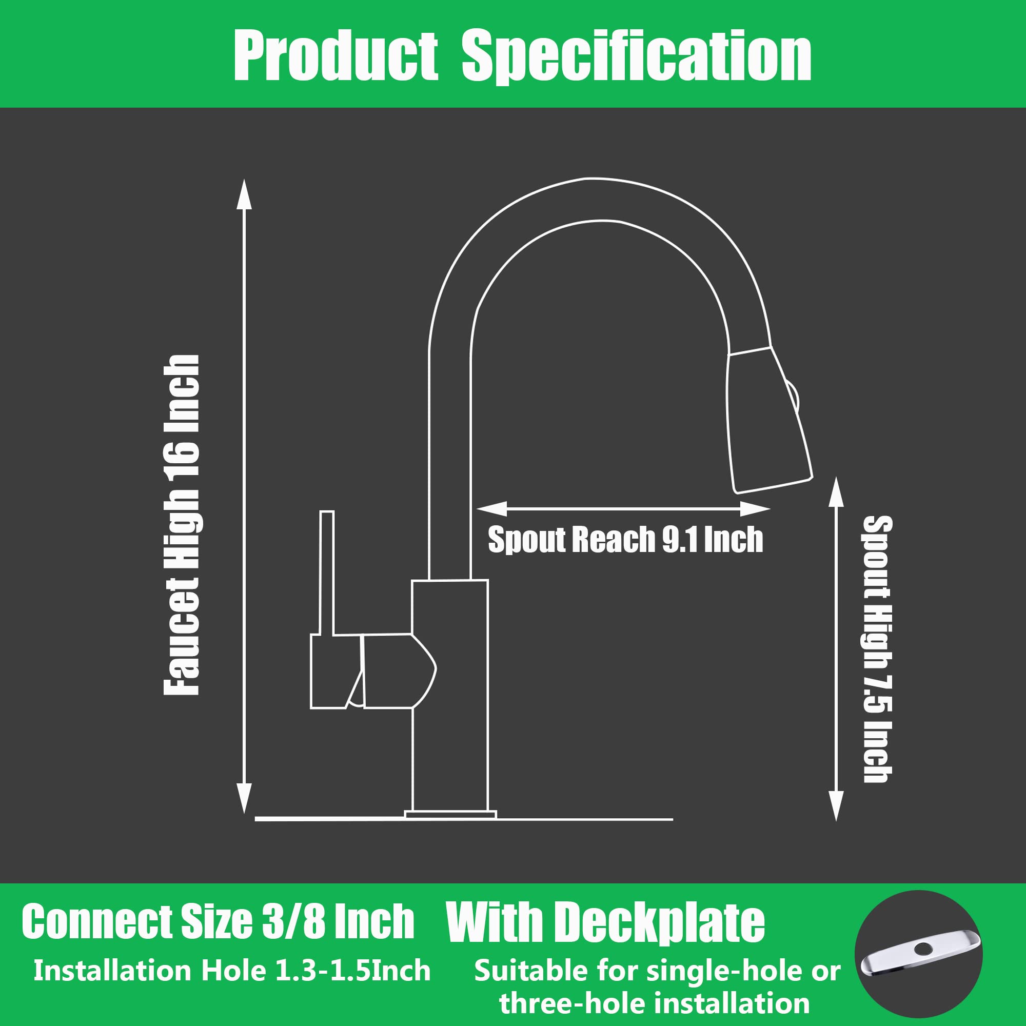 Friho Modern Brushed Nickel Single Hole 1 Handle Stainless Steel Pull Down Sprayer Kitchen Faucet, Pull Out Kitchen Sink Faucet Swivel Spout with Deck Plate