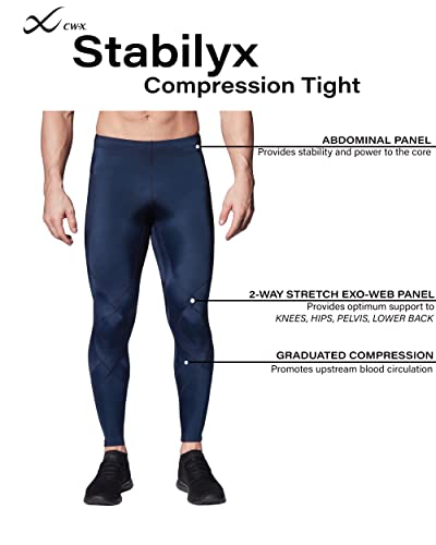 CW-X Men's Stabilyx Joint Support Compression Sports Tights, True Navy, Large