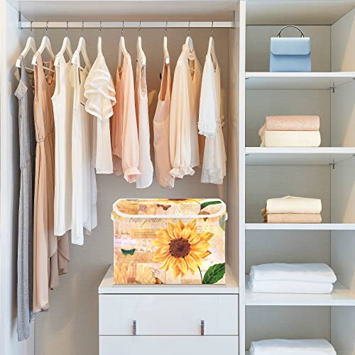 innewgogo Sunflowers Butterflies Storage Bins with Lids for Organizing Foldable Storage Box With Lid with Handles Oxford Cloth Storage Cube Box for Study Room