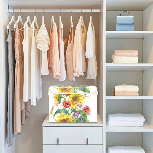 innewgogo Sunflower Storage Bins with Lids for Organizing Foldable Storage Box With Lid with Handles Oxford Cloth Storage Cube Box for Dog Toys