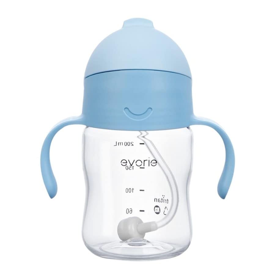 Evorie Tritan Weighted Straw Baby Sippy Cup 7 Oz Leak Poof with Handles for 6 Months Above, Twin Bundle (BlueMoon + Mint)