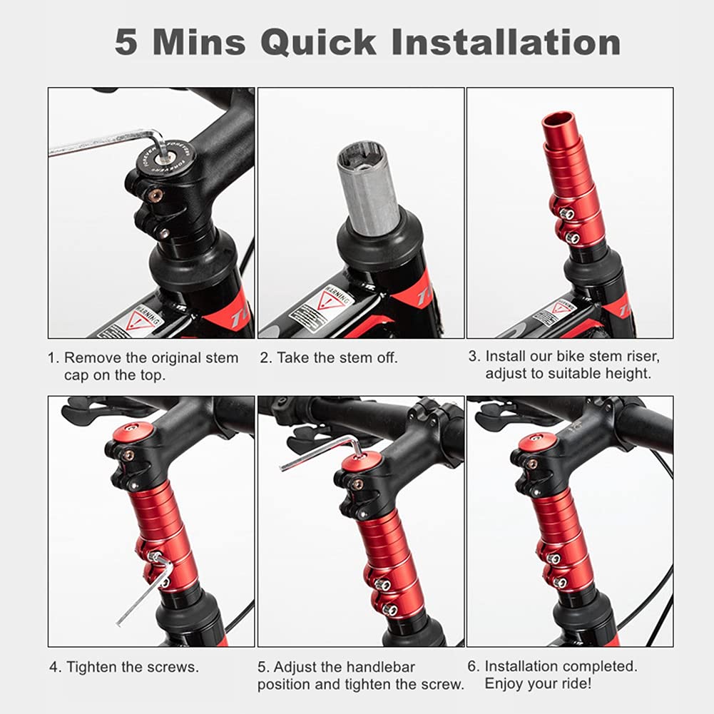 CYCBOY Bike Stem Riser Extender 138mm MTB Bicycle Handlebar Adapter Extension with 2 Hex Tool for 1-1/8'' Fork Road Bike, Mountain Bike, BMX, Fixie(Black)