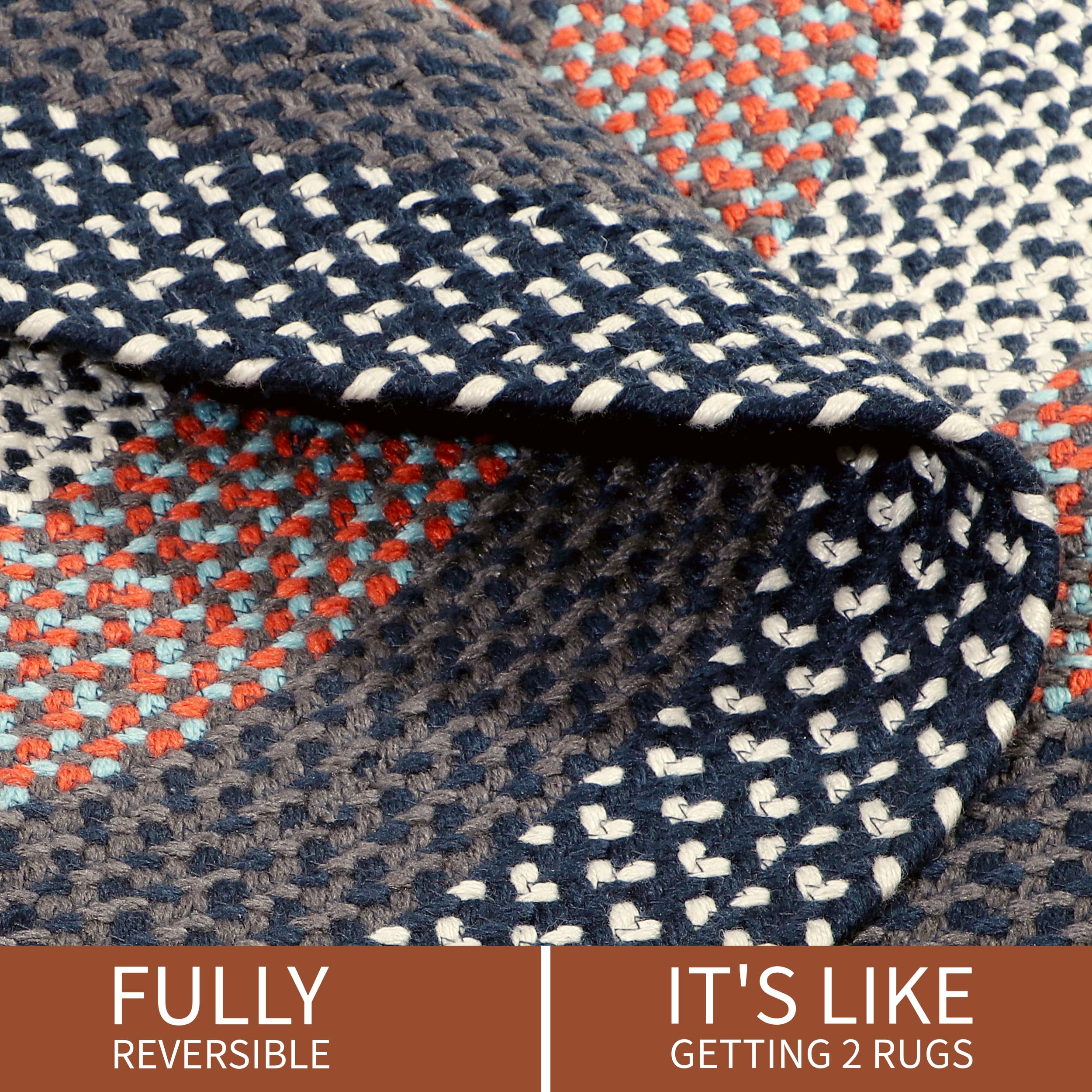 Super Area Rugs Rustic Red/White/Blue Braided Rug for Entryway/Foyer, Washable Navy Indoor Outdoor Braided Rug for Patio/Porch 3' x 5' Oval