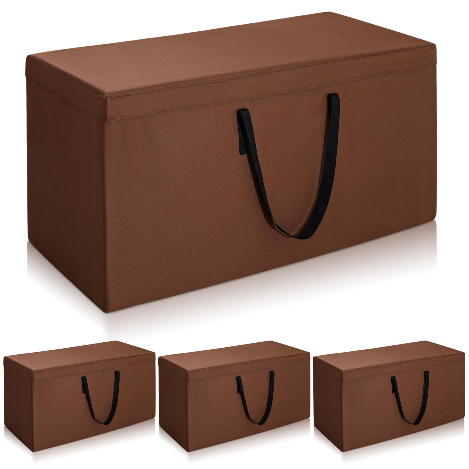 Huhumy 4 Pack Patio Cushion Storage Bags 65Inch 600D Oxford Water Resistant Extra Large Bag for Outdoor Patio Furniture Cover Storage Bag with Handles and Zipper, 65 x 20 x 28 Inch(Brown)