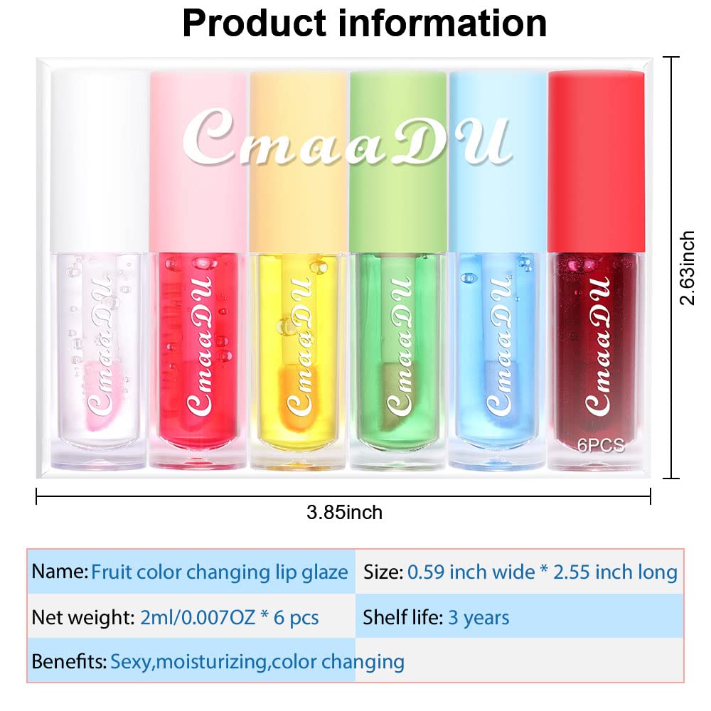 evpct 6Pcs Mini Clear Color Change Changing PH Tinted Lip Gloss Sets for Women Girls 10-12 Lip Oil Gloss Balm Tint Stain Glaze Pack Hydrating Moisturizer Lipstick Magic labiales magicos 0.071fl.oz *6