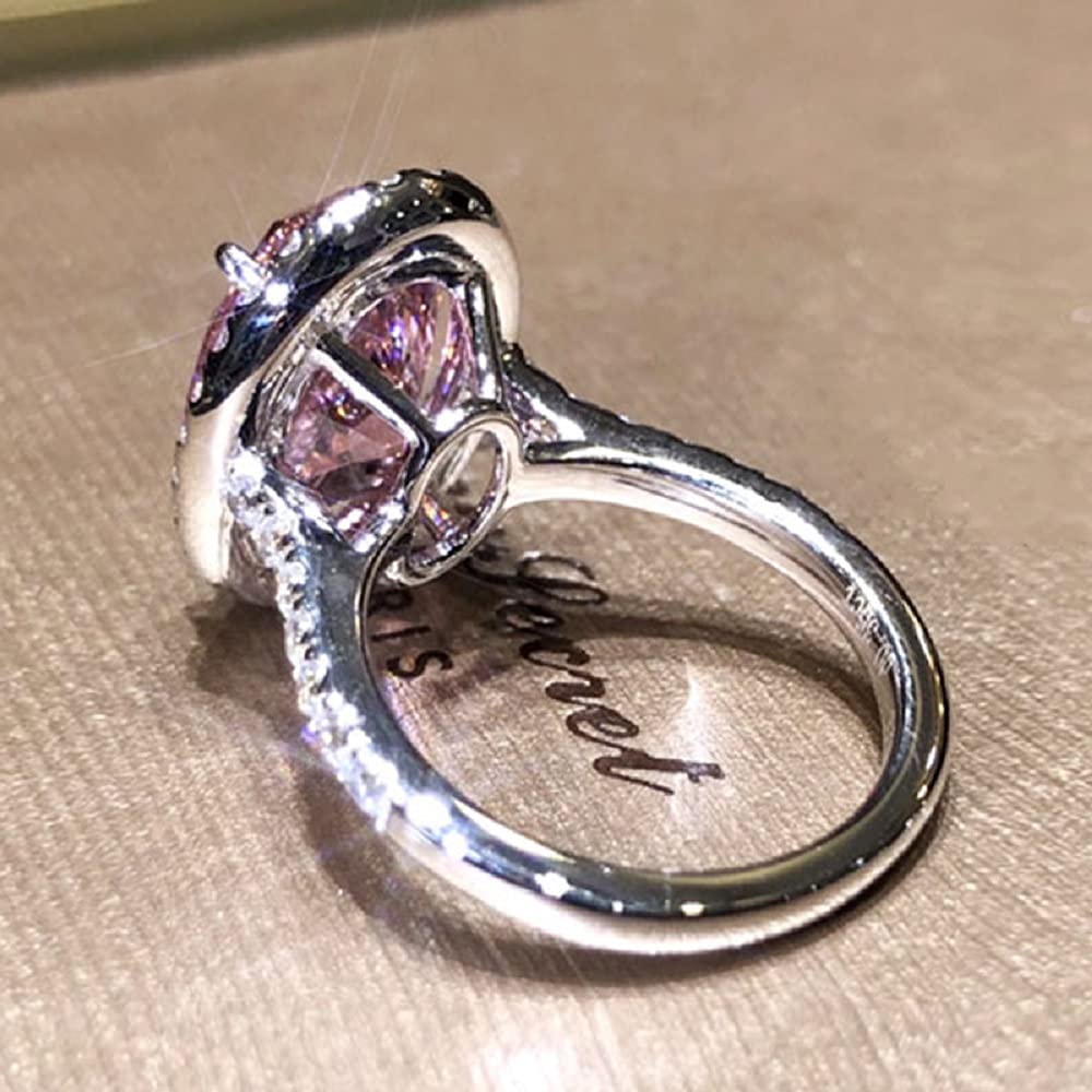 DONGYUANXU Full Diamond Micro Set 4 Carat Egg shaped Diamond Colored Pink Zircon Celebrity Diamond Ring Engagement Women's Wedding Diamond Ring Emerald Set Princess Diamond Ring PINK(US Code 8)