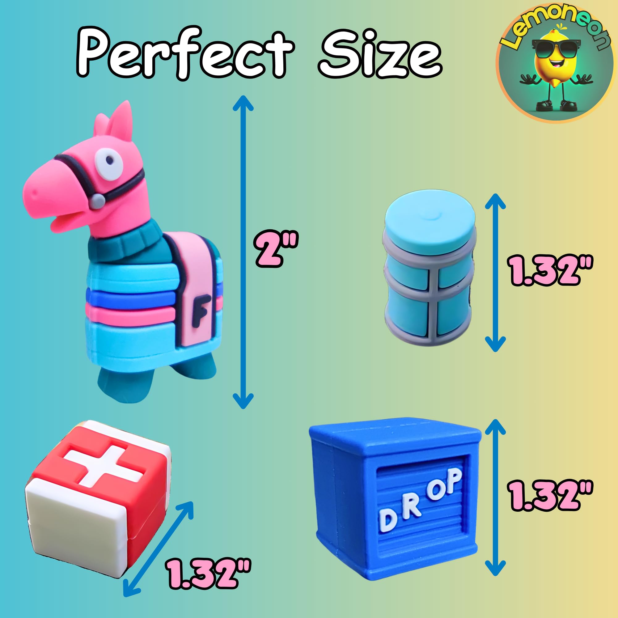 Lemoneon Video Game Cake Toppers Upgraded Designs V2 Battle Royale Llama Decoration for Birthday Party Cake Decor 11Pcs/Set