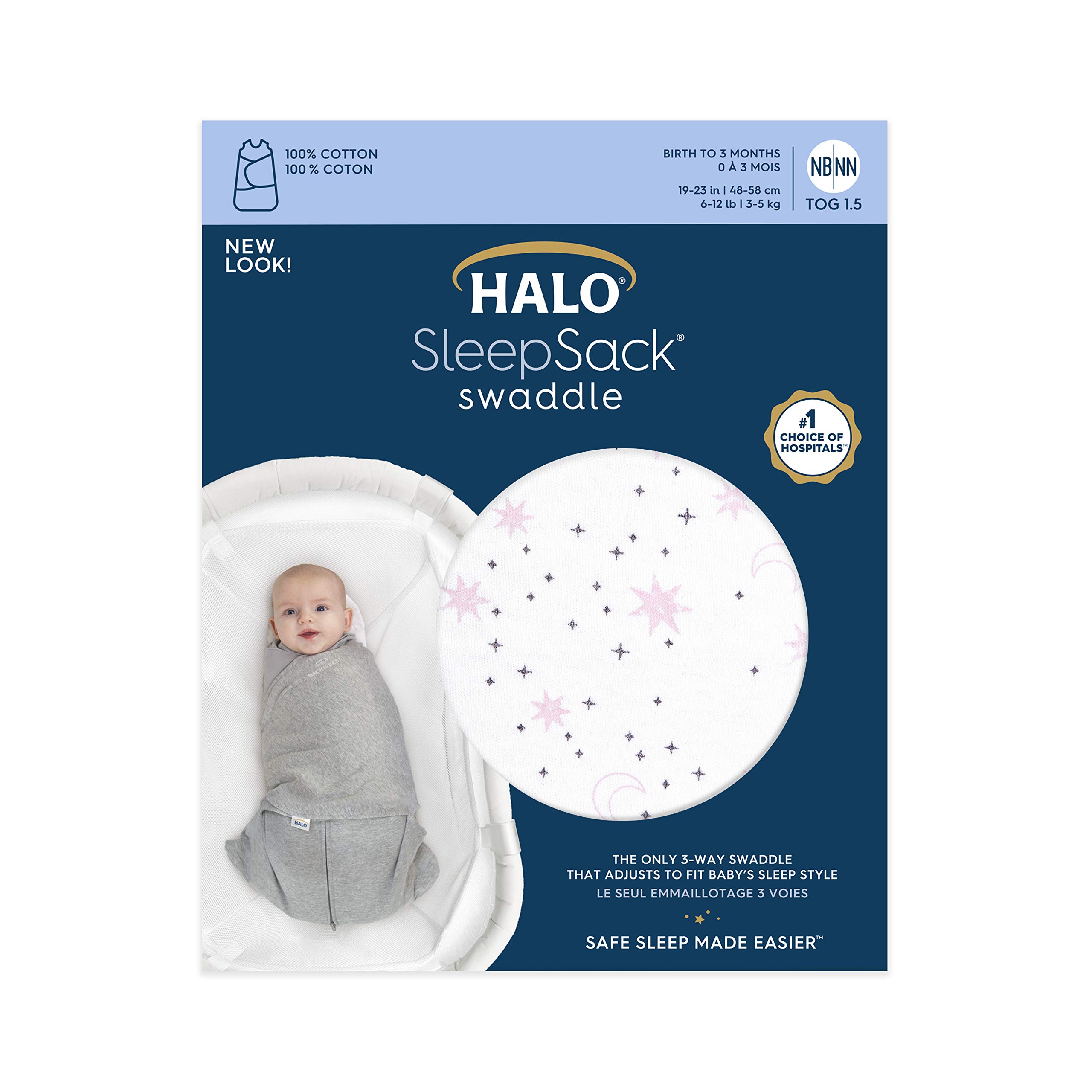 HALO 100% Cotton Sleepsack Swaddle, 3-Way Adjustable Wearable Blanket, TOG 1.5, Small, Baby Girl Bundle