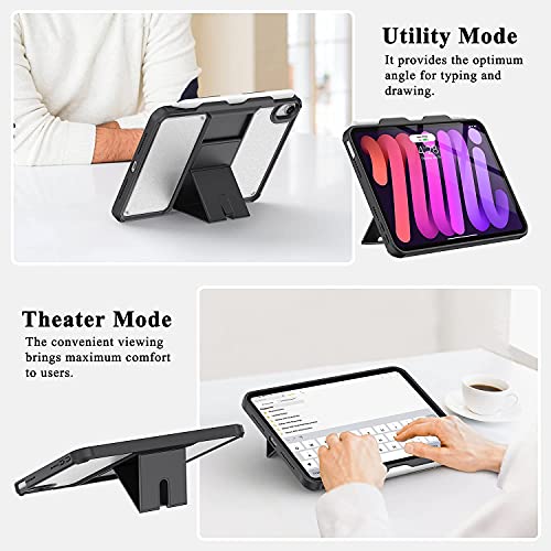 Soke New iPad Mini 6th Generation 2021 Case with Pencil Holder-[Full-Body Protection + 2nd Gen Apple Pencil Charging +Two Viewing Angles],Translucent Frosted Back Cover for iPad Mini 6 8.3 Inch(Black)