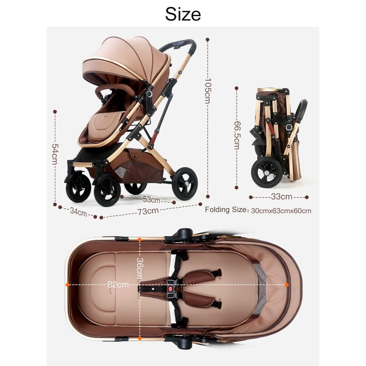 High View Pram 2-in-1 Toddler Stroller Foldable Pram Carriage Reclining Seat and Carbon Steel Frame,Mobile Crib,Reversible Bassinet,Detachable Armrest (Color : Pink)